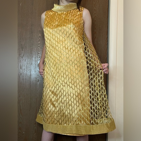 Vintage | Dresses | Vintage 6 Mod Gold Metallic Caged Collard Dress ...